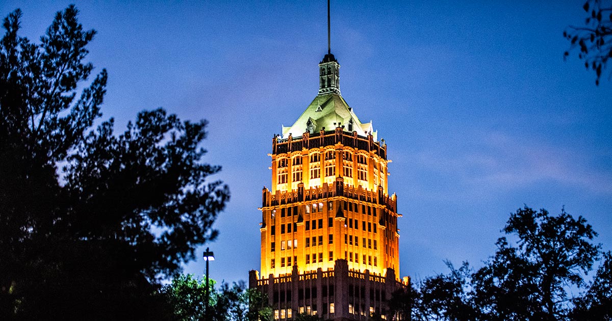 A lit up tower!